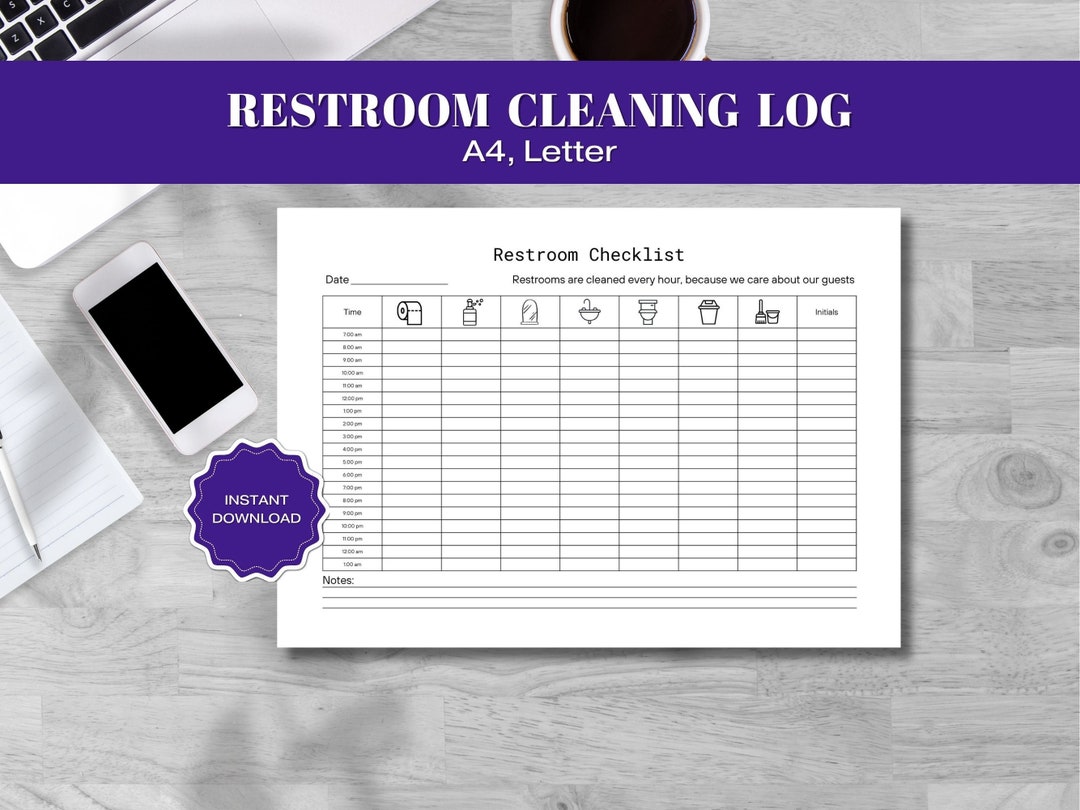 Restroom Cleaning Check List PDF, Cleaning Log Digital, Printable ...