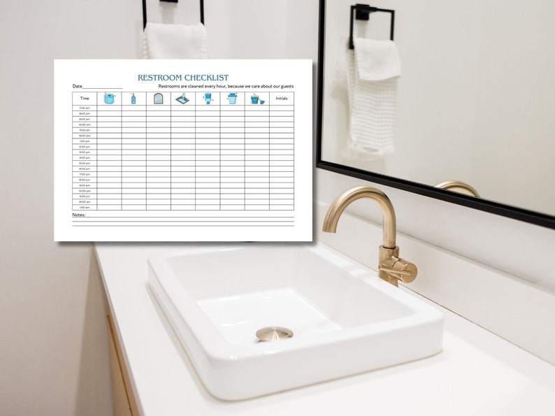 Restroom Checklist With Colorful Icons, Cleaning Log Digital, Printable ...
