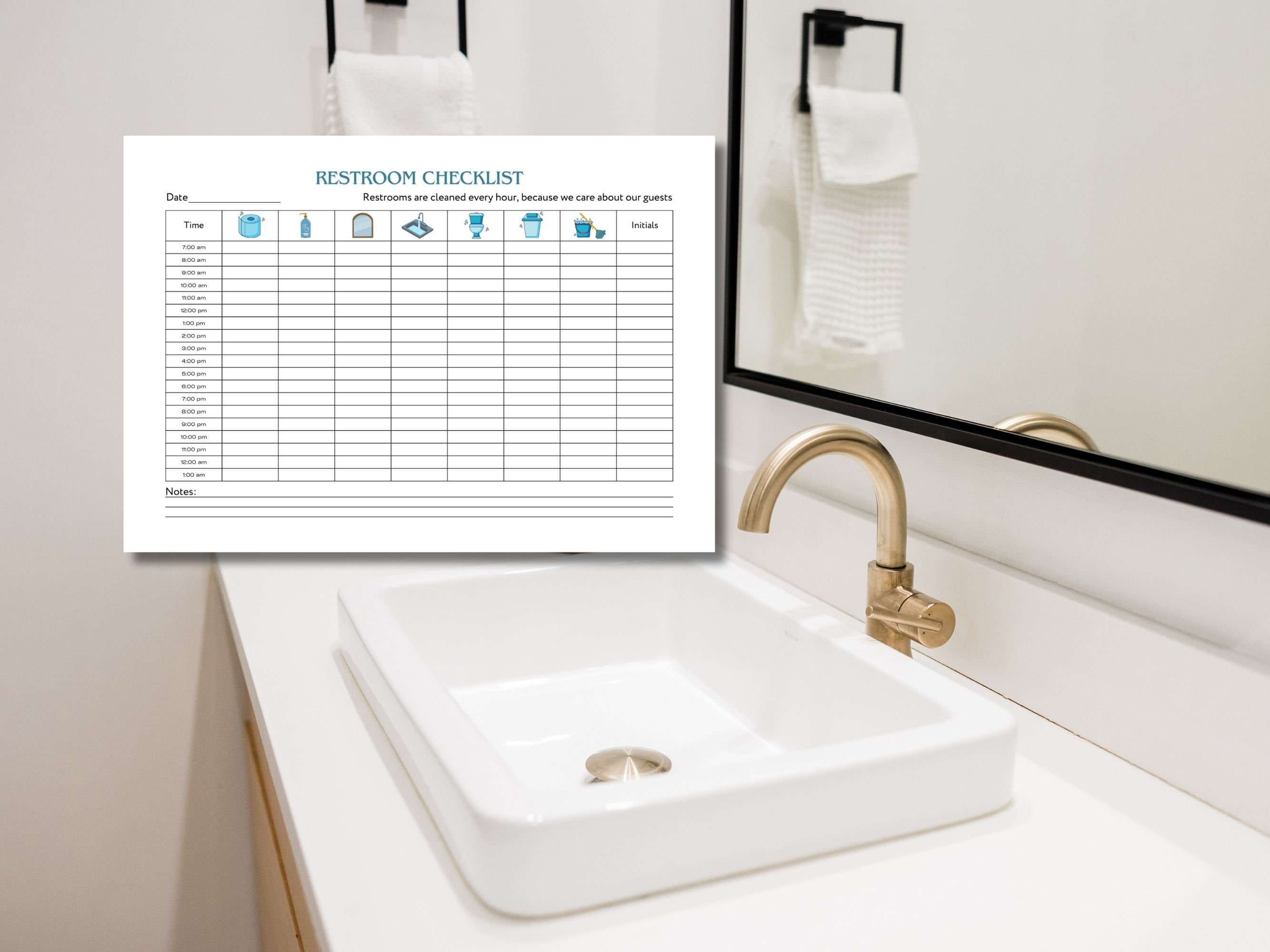 Restroom Checklist With Colorful Icons, Cleaning Log Digital, Printable ...