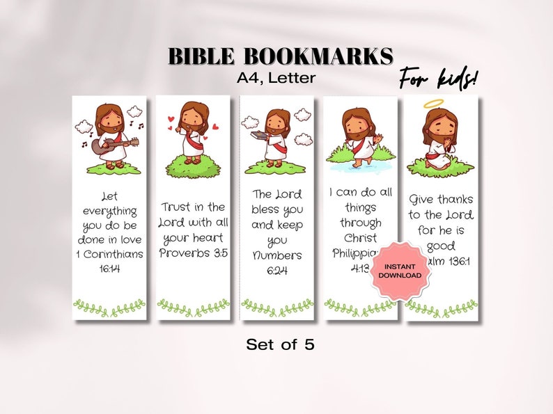 Bible Verses Bookmarks for Kids, Unique Jesus Bookmarks Set, Sunday ...
