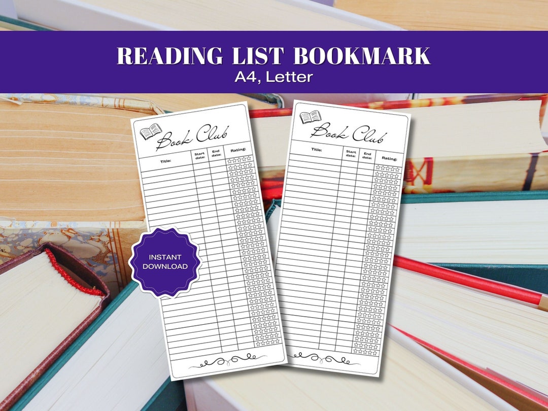 Printable Book Club Bookmark, Library Card Bookmark PDF, Digital ...