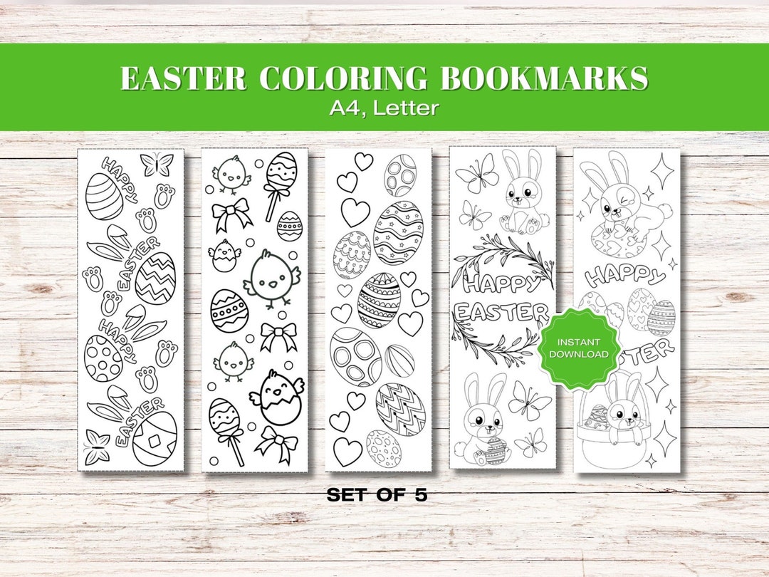 Printable Easter Bookmarks Bundle, Easter Children Coloring Bookmark ...
