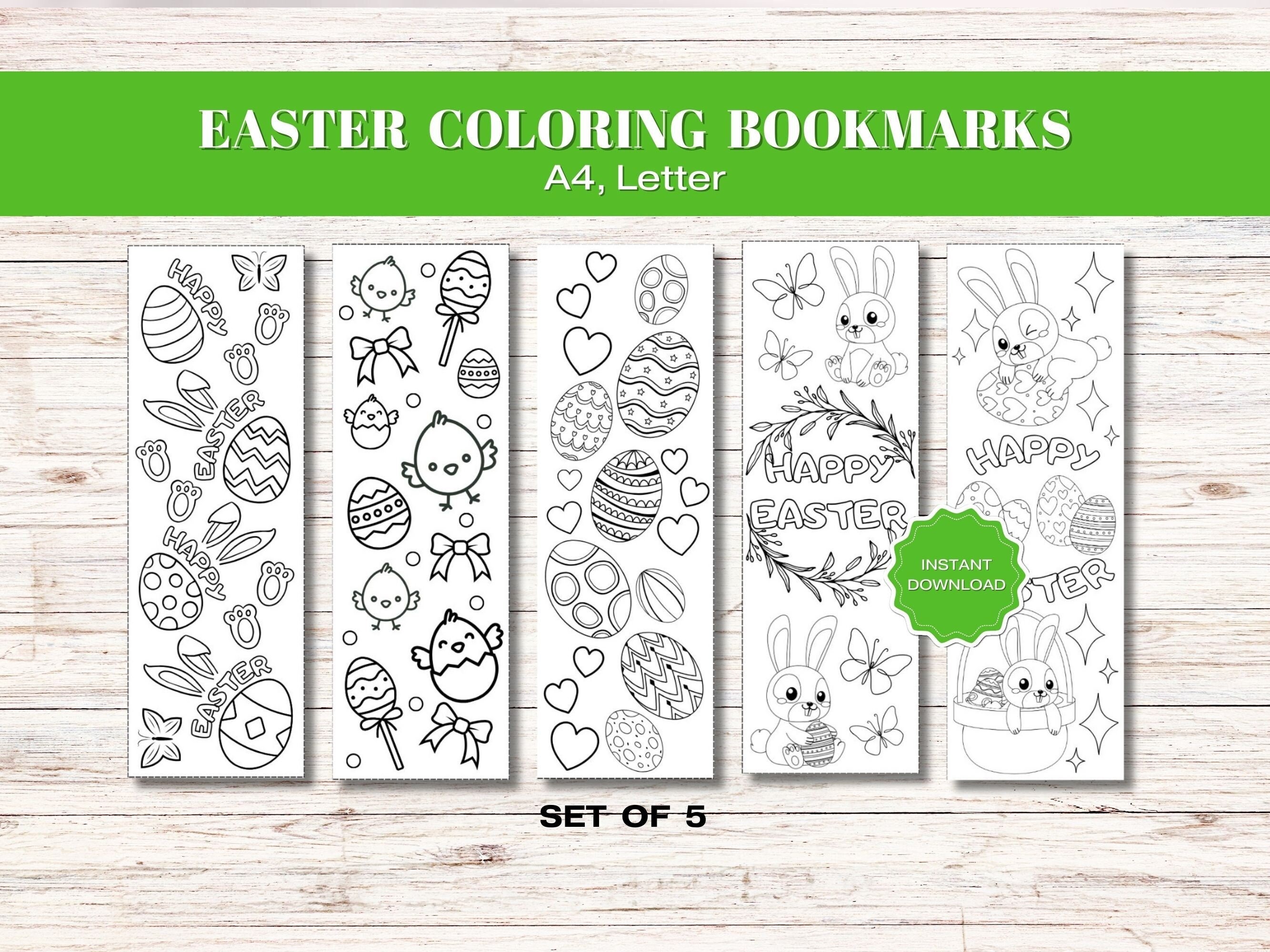 Printable Easter Bookmarks Bundle, Easter Children Coloring Bookmark ...