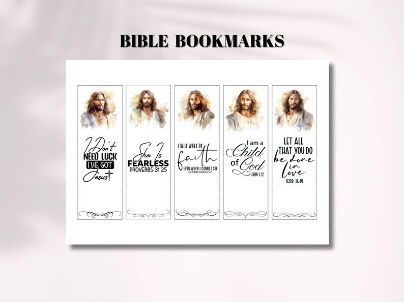 Jesus Christ Portrait Bookmarks, Printable Bible Verse Bookmark, Jesus ...