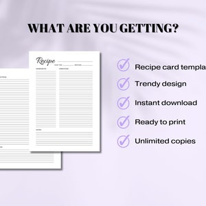 Printable Recipe Template, Recipe Minimalistic Design, Fillable Recipe ...