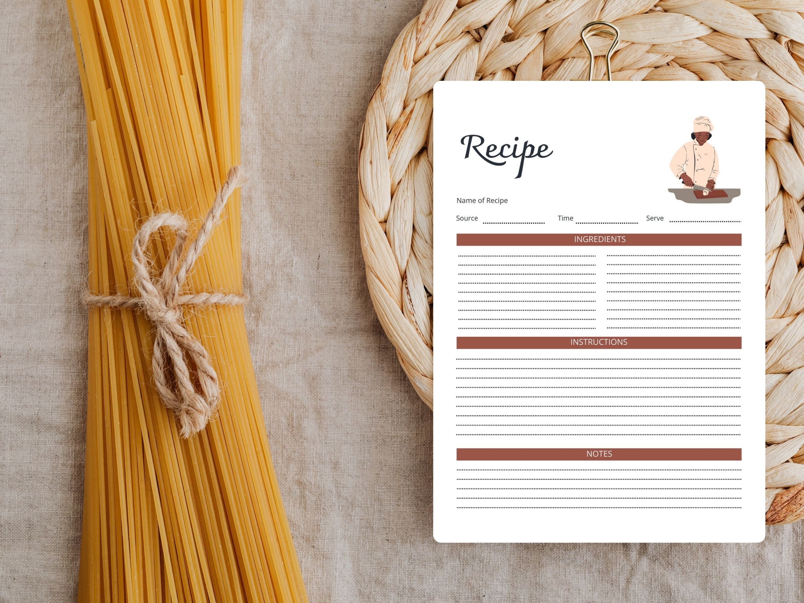 Printable Recipe Template, Recipe Page With Chef Design, Fillable ...
