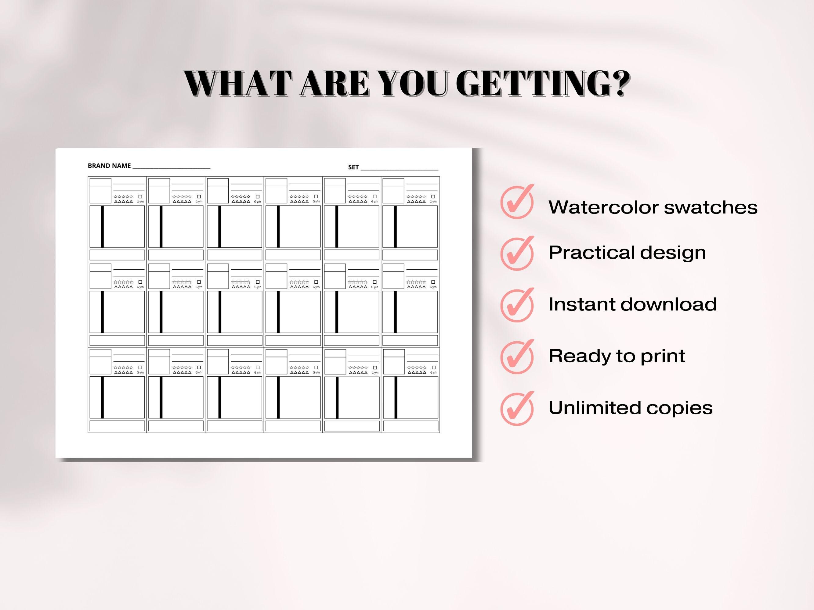 Paint Swatch Cards Template Printable, Mix Color, Watercolor Swatch ...