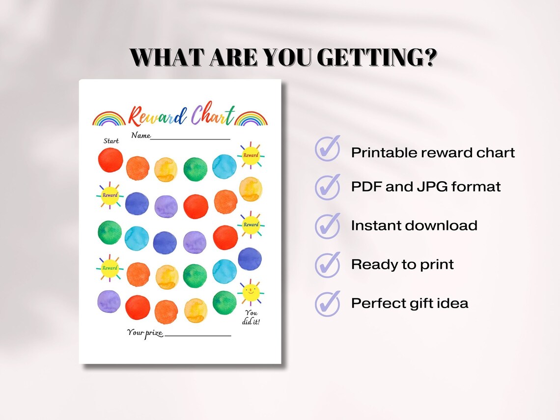 Printable Rainbow Reward Chart, Rainbow Sticker Chart, Instant Download ...