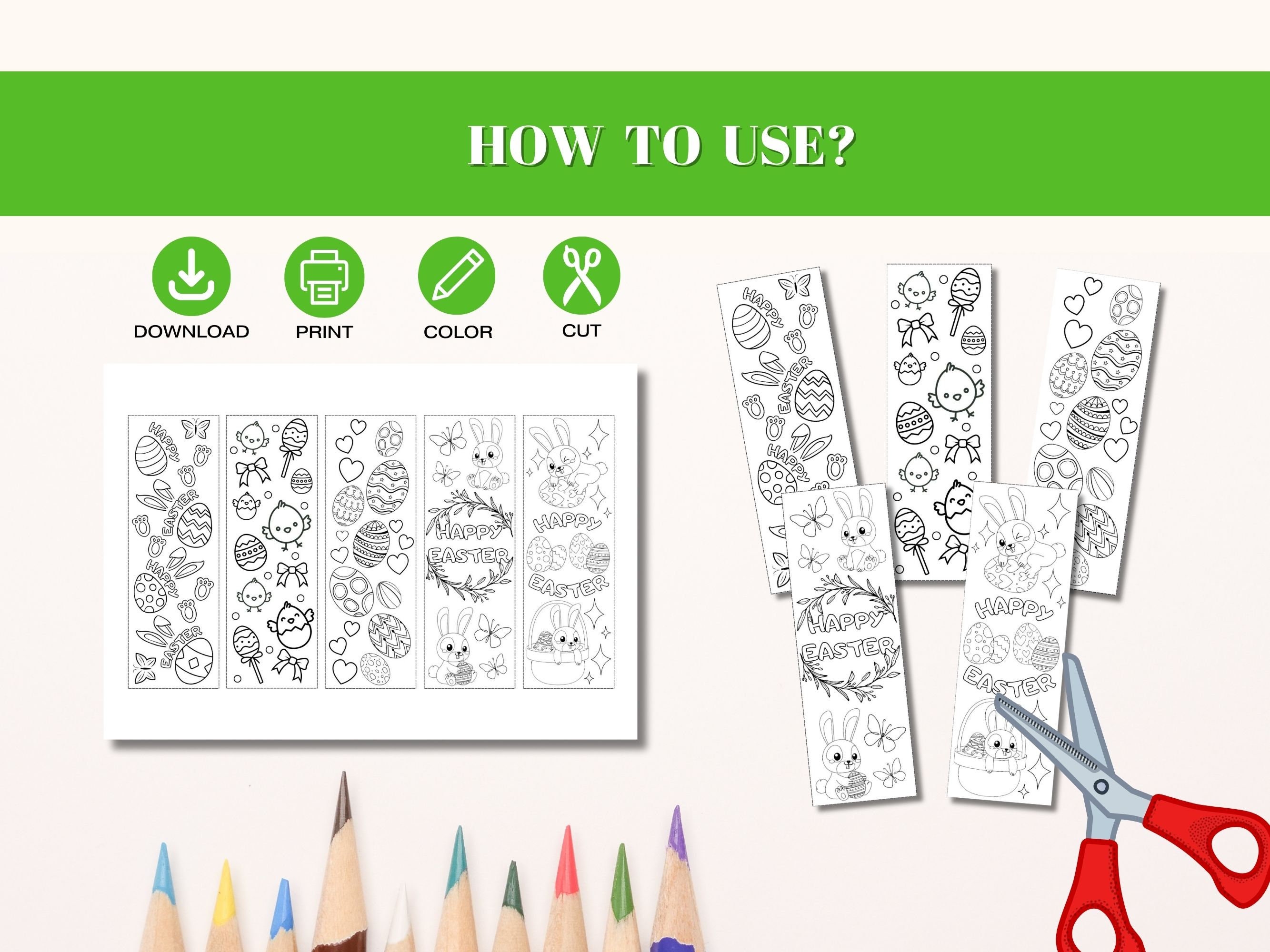 Printable Easter Bookmarks Bundle, Easter Children Coloring Bookmark ...