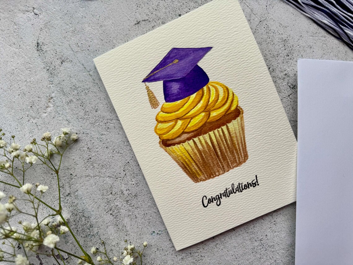 Original Hand-painted Watercolor Graduation Card, Watercolor Cap ...