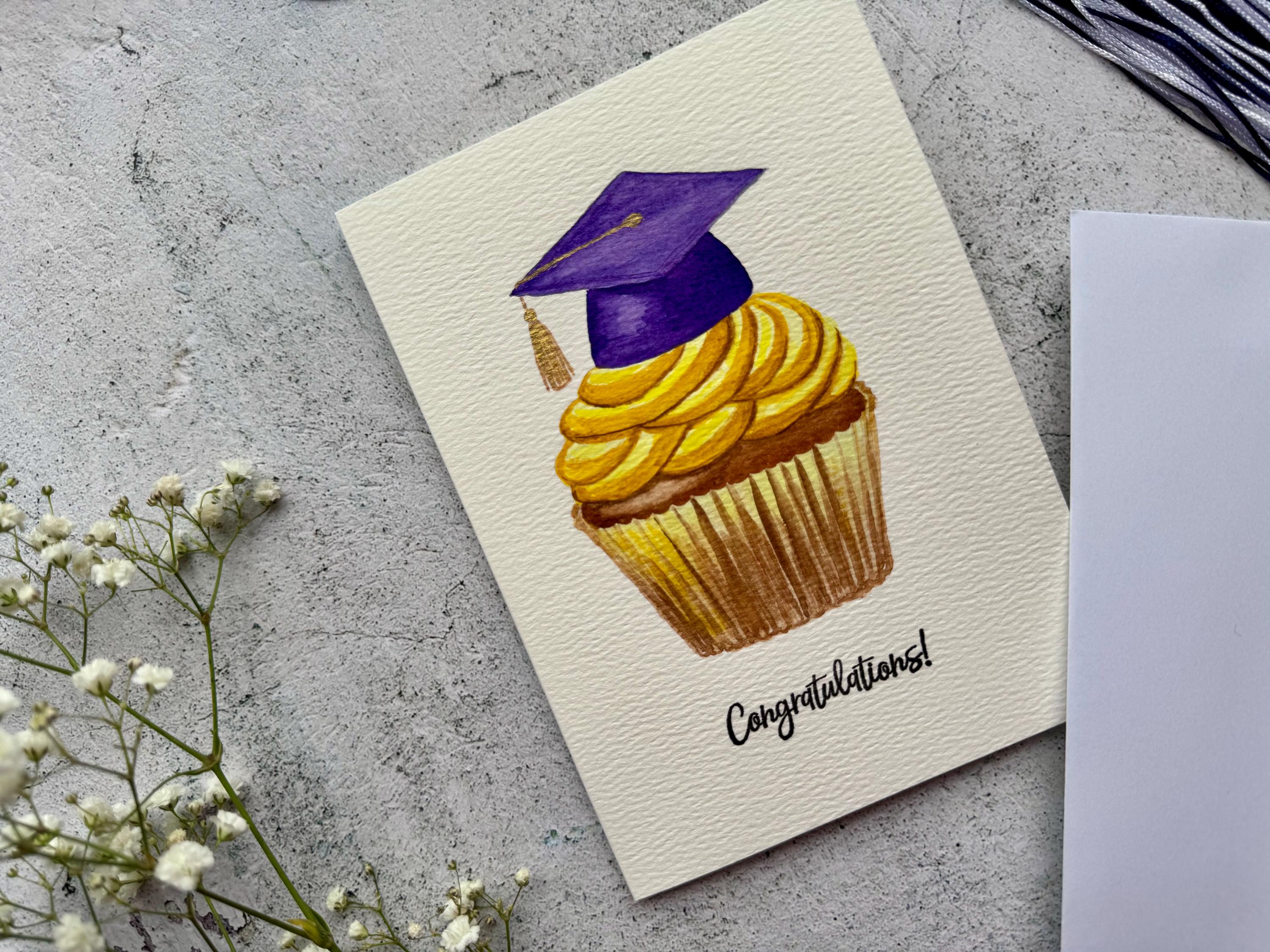 Original Hand-painted Watercolor Graduation Card, Watercolor Cap ...