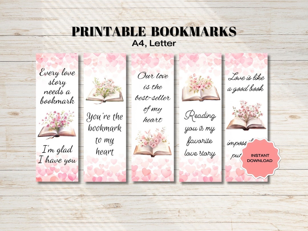 Romantic Bookmarks Flowers and Books, Booklovers Floral Bookmarks ...