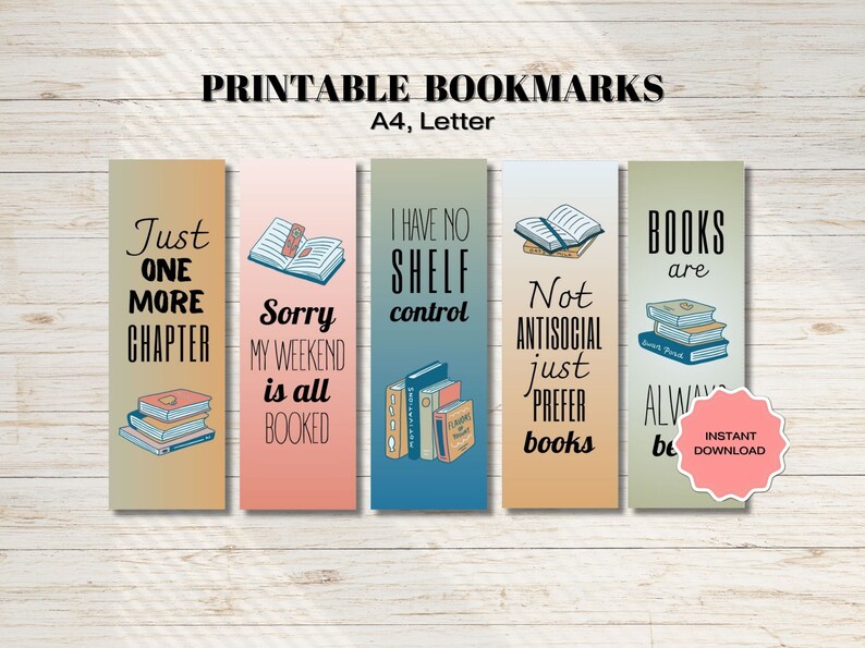 Printable Bookmarks for Booklovers PDF, Digital Download, Book Lovers ...