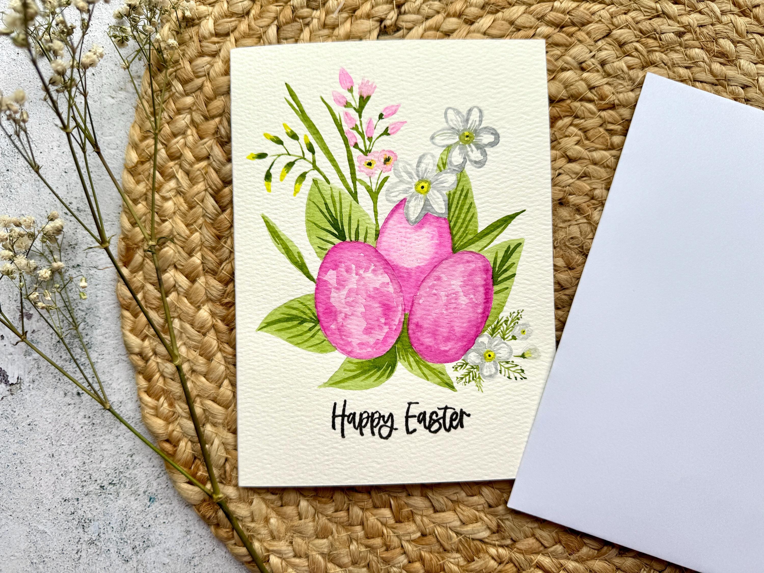 Original Easter Card Hand-painted Watercolor, Happy Easter, Hand-drawn ...