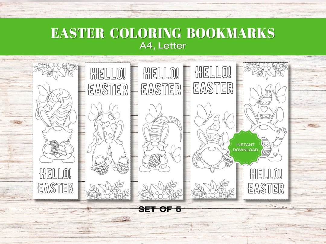 Hello Easter Bookmarks Set, Printable Easter Children Coloring Bookmark ...