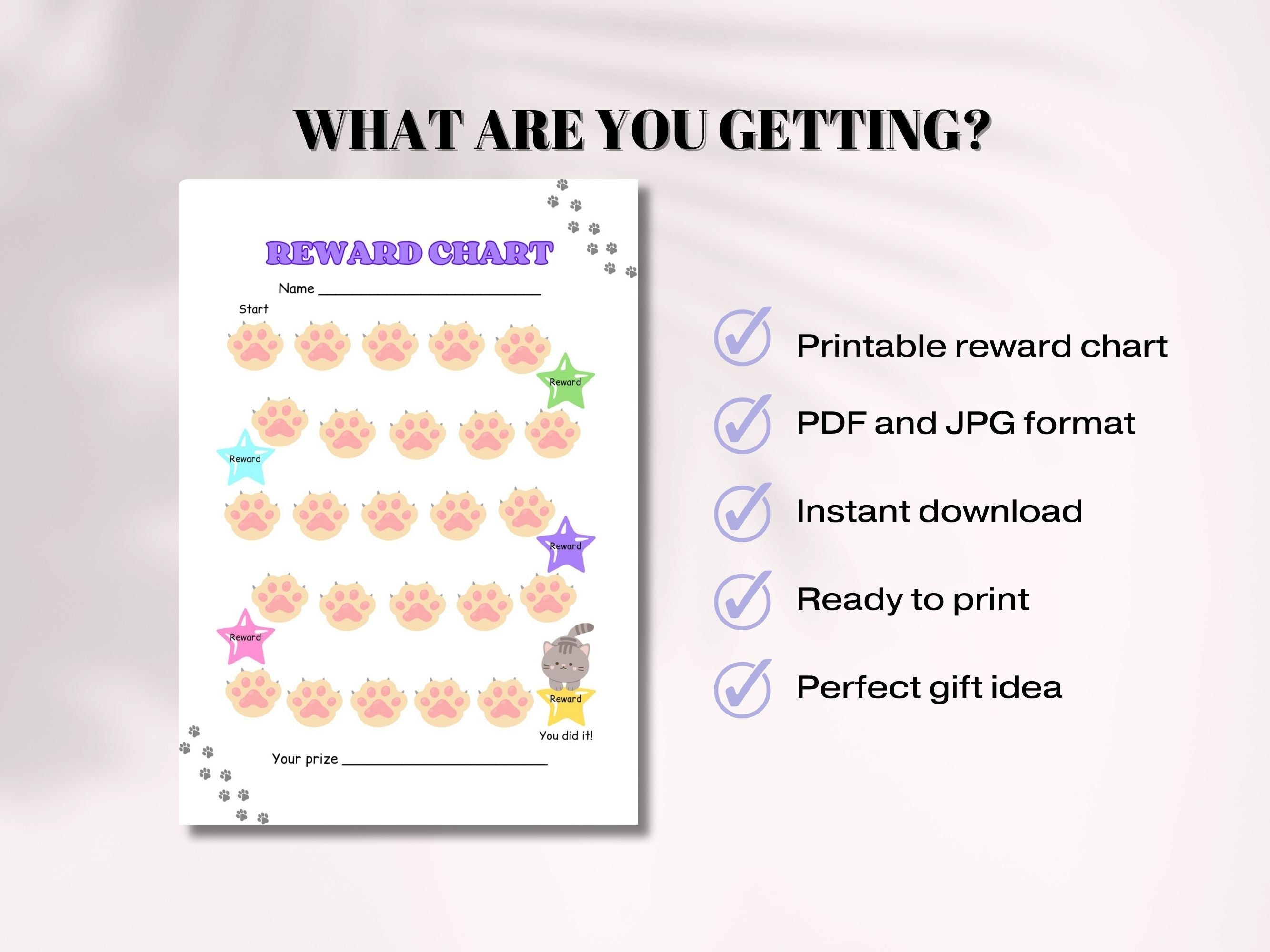 Printable Cat Tracks Reward Chart PDF, Cat Behavior Chart, Daily Chore ...