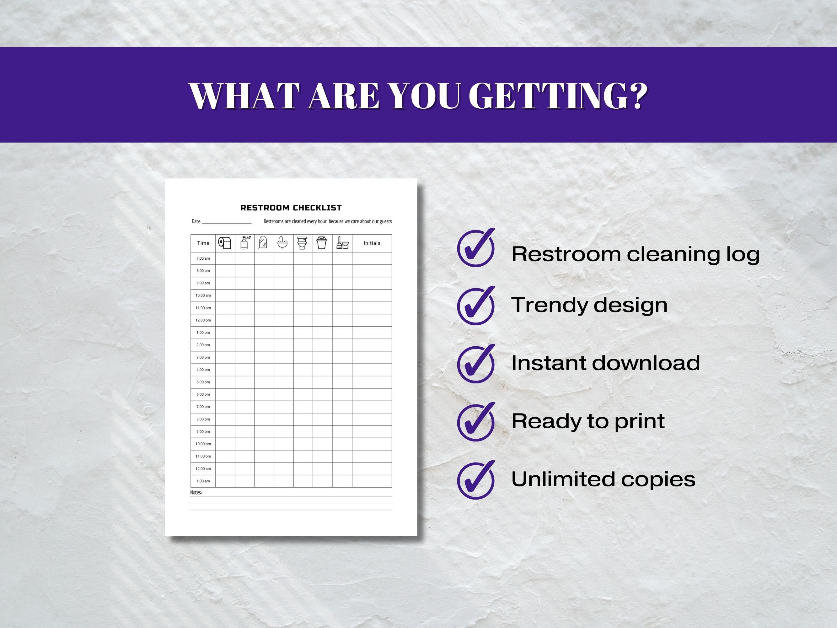 Bathroom Cleaning Chart Printable, Restroom Cleaning Log for Businesses ...