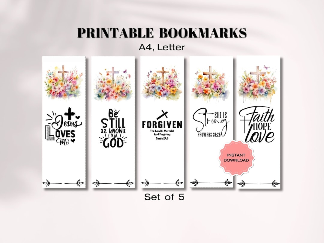 Cross With Flowers Bible Bookmarks, Faith Bible Quotes Bookmark ...