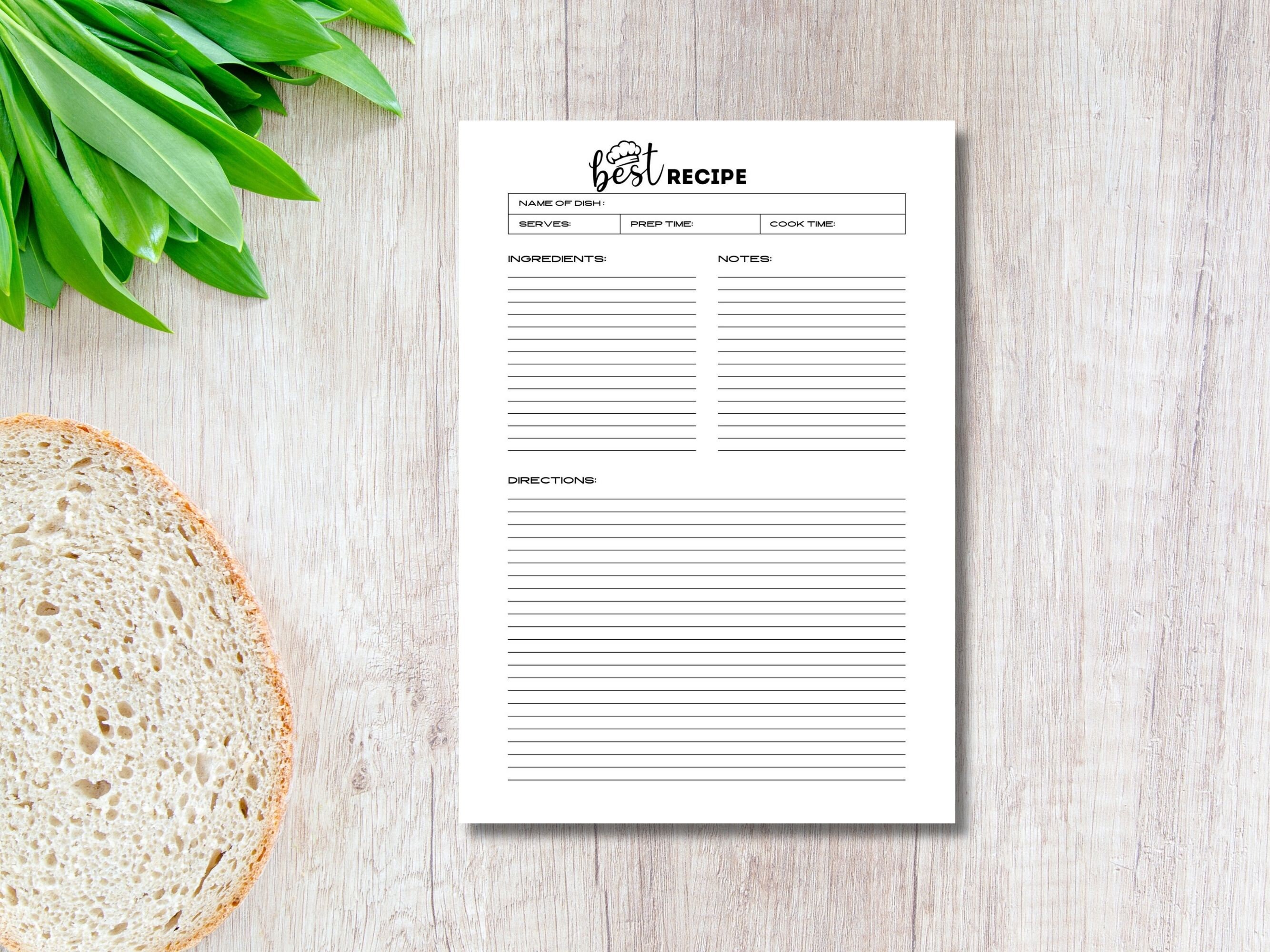 Blank Recipe Sheet, Printable Recipe Card, Recipe Template, Recipe Page ...