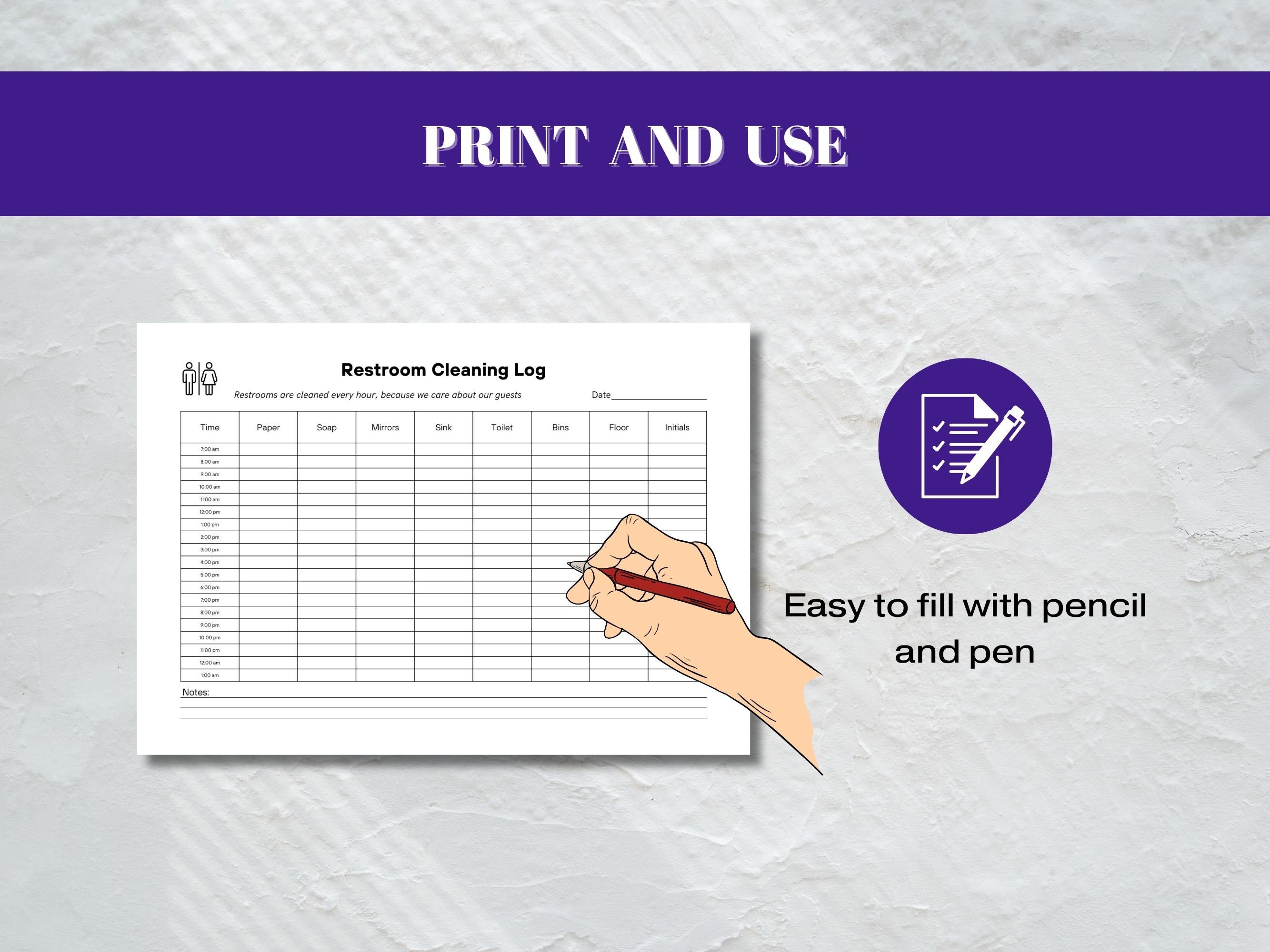 Cleaning Log Printable PDF, Restroom Cleaning Check List, Digital ...