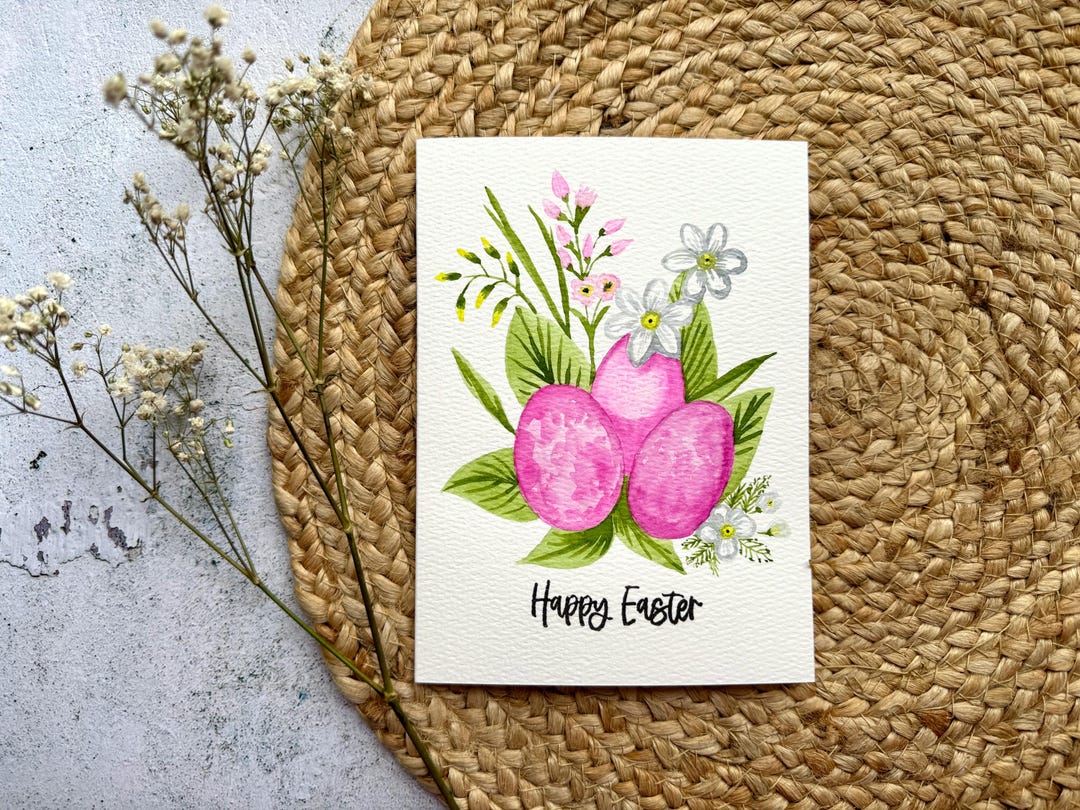 Original Easter Card Hand-painted Watercolor, Happy Easter, Hand-drawn ...