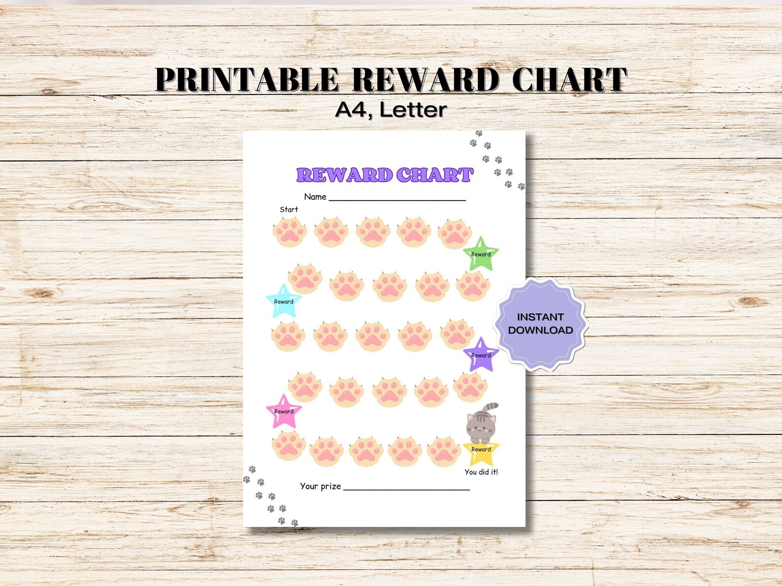 Printable Cat Tracks Reward Chart PDF, Cat Behavior Chart, Daily Chore ...