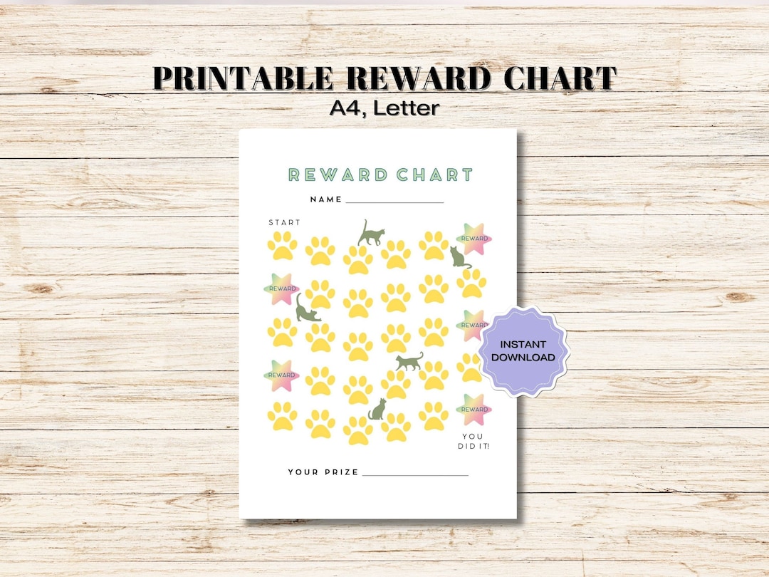 Printable Cat Tracks Reward Chart PDF, Cat Behavior Chart, Daily Chore ...