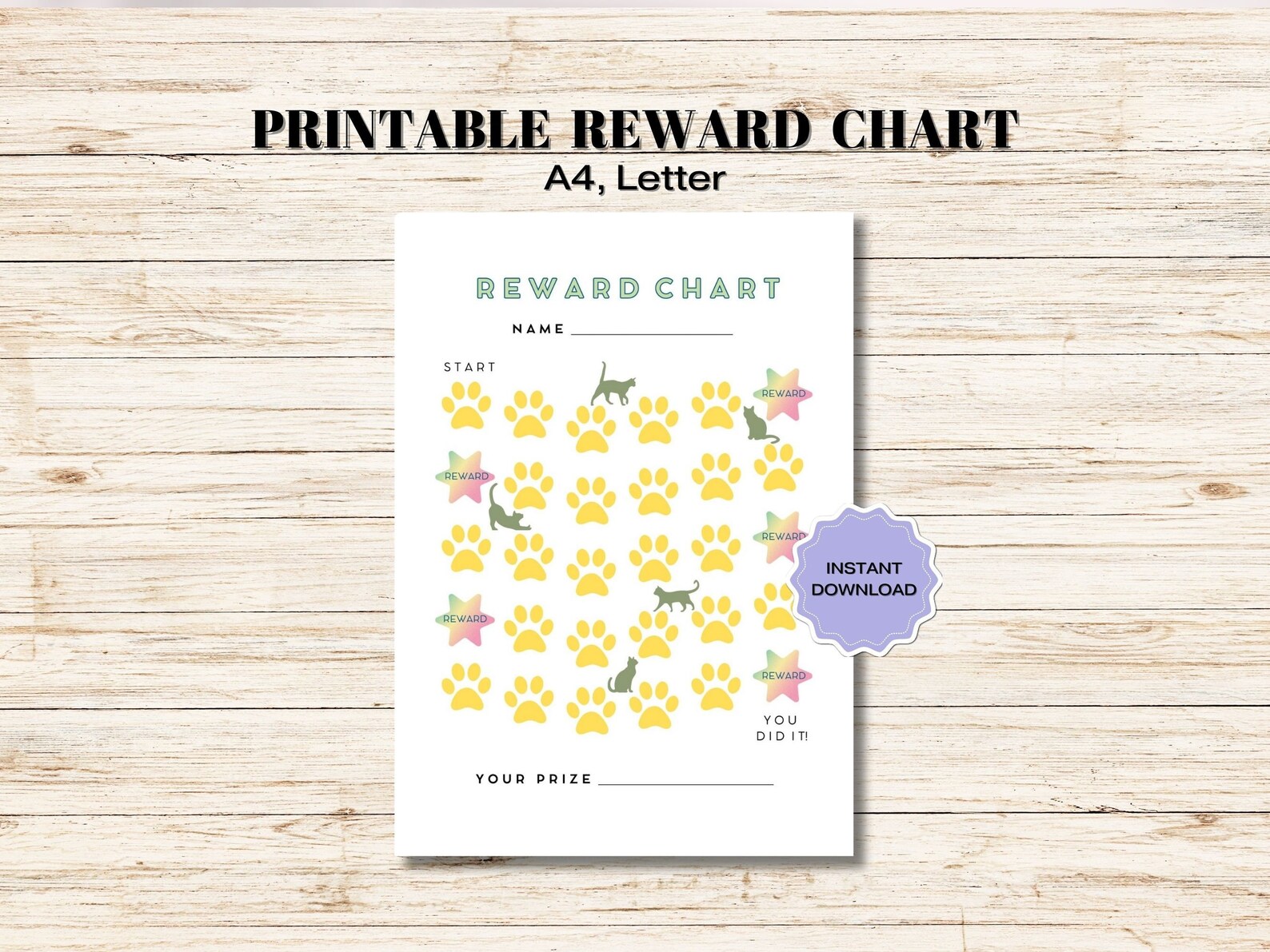 Printable Cat Tracks Reward Chart PDF, Cat Behavior Chart, Daily Chore ...