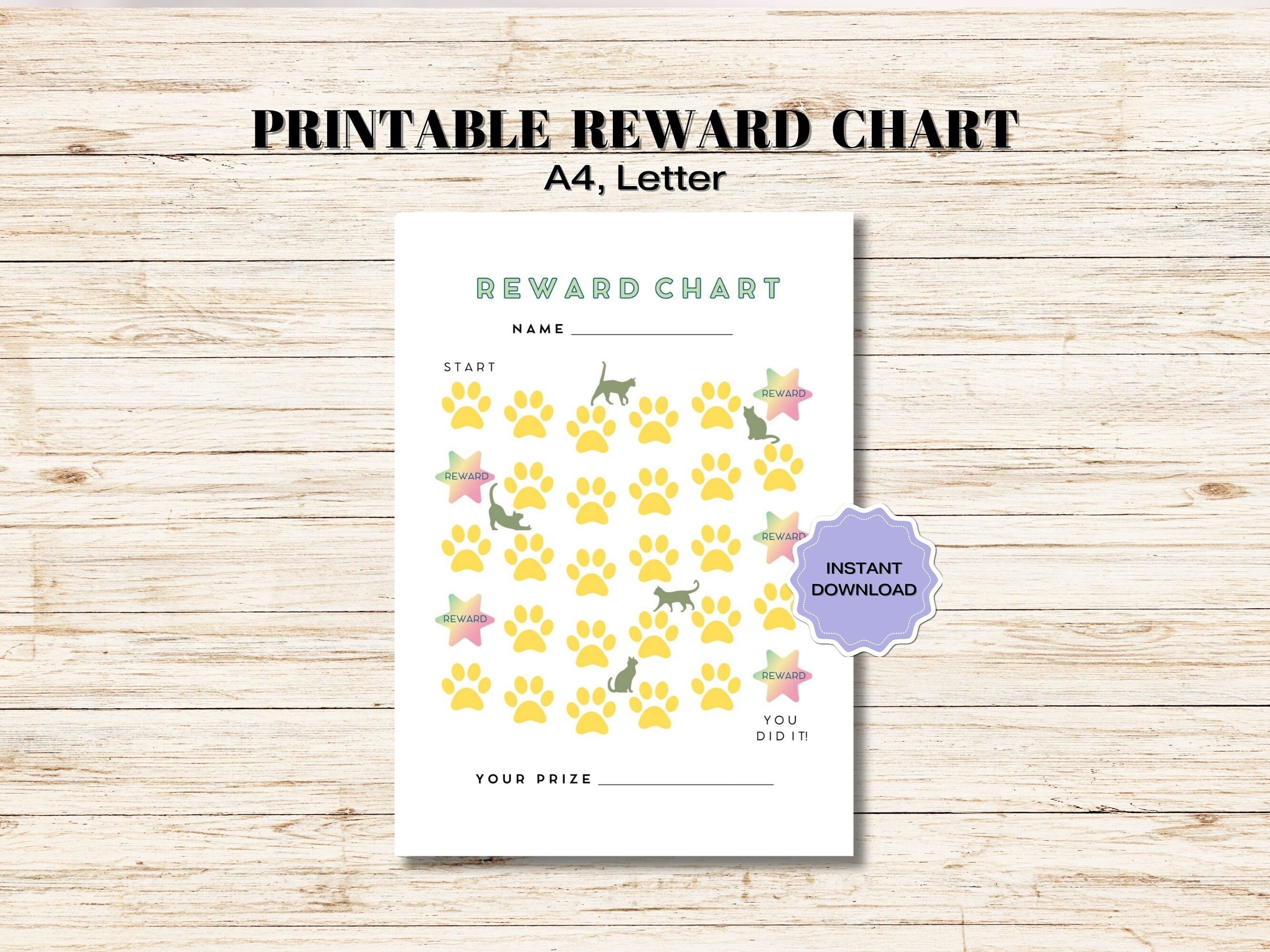 Printable Cat Tracks Reward Chart PDF, Cat Behavior Chart, Daily Chore ...