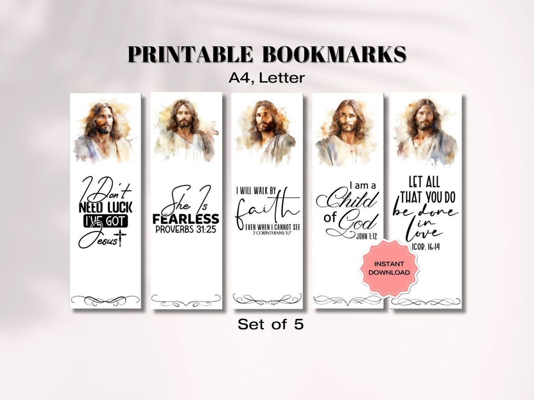 Jesus Christ Portrait Bookmarks, Printable Bible Verse Bookmark, Jesus ...