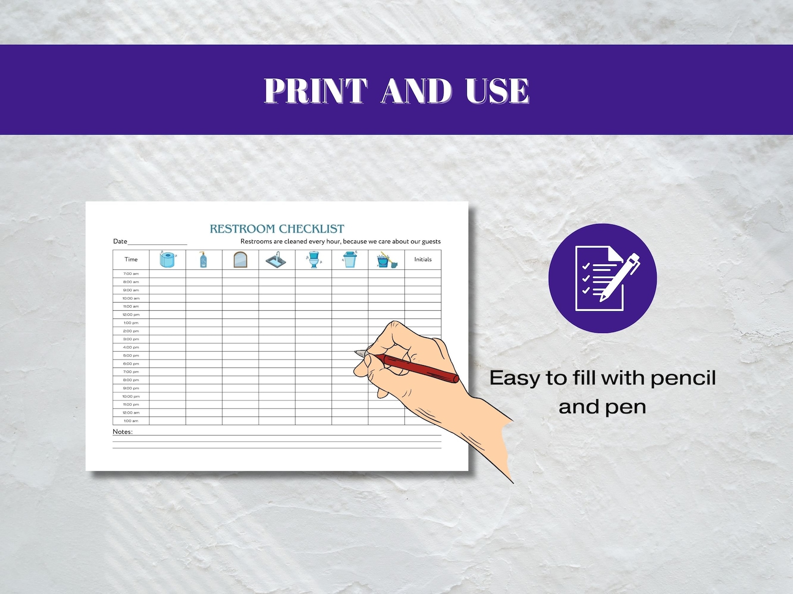 Restroom Checklist With Colorful Icons, Cleaning Log Digital, Printable ...