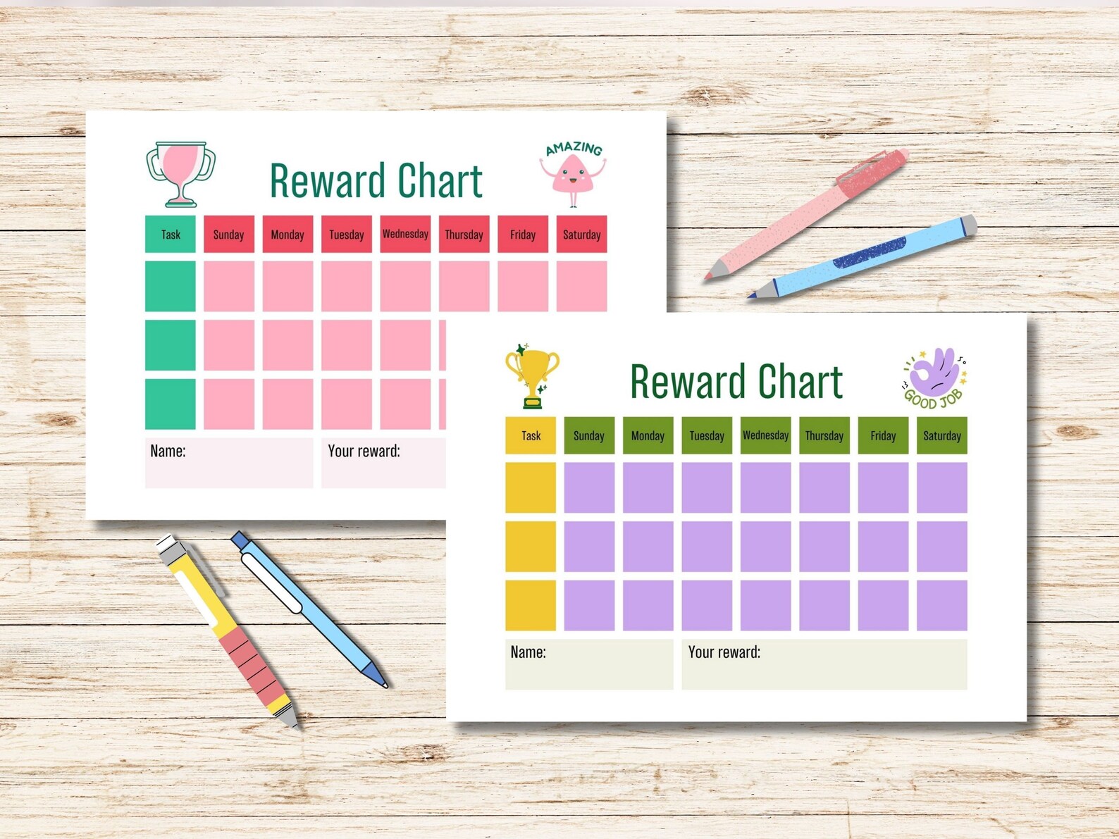 Printable Reward Chart for Boy and Girl 2 in 1, Kids Chore Chart, Kids ...
