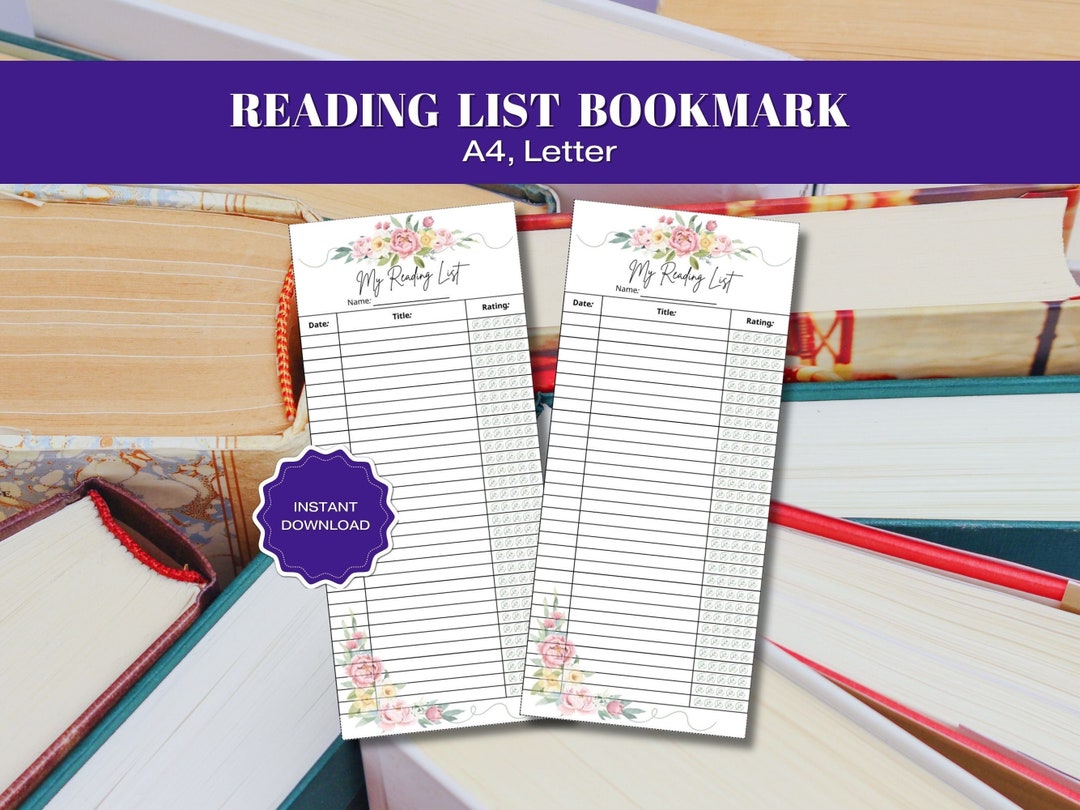 Reading List Floral Bookmark PDF, Library Card Bookmarks, Digital ...