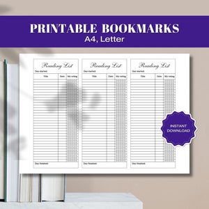 Printable Bookmark PDF, Reading Log Tracker, Reading Journal, Reading ...