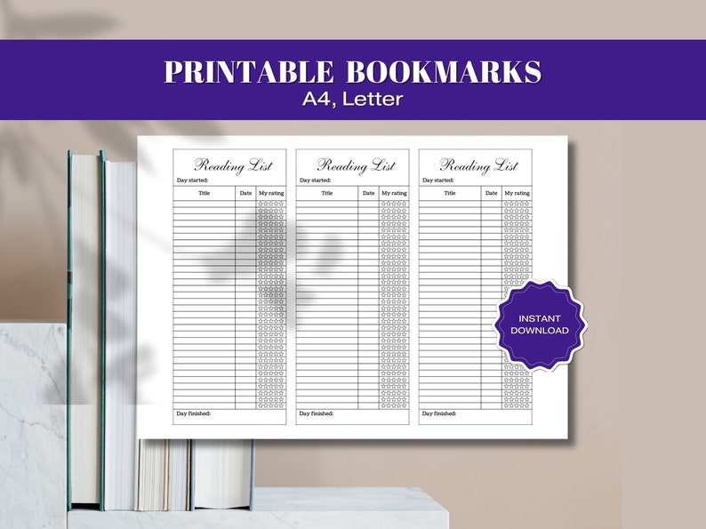 Printable Bookmark PDF, Reading Log Tracker, Reading Journal, Reading ...