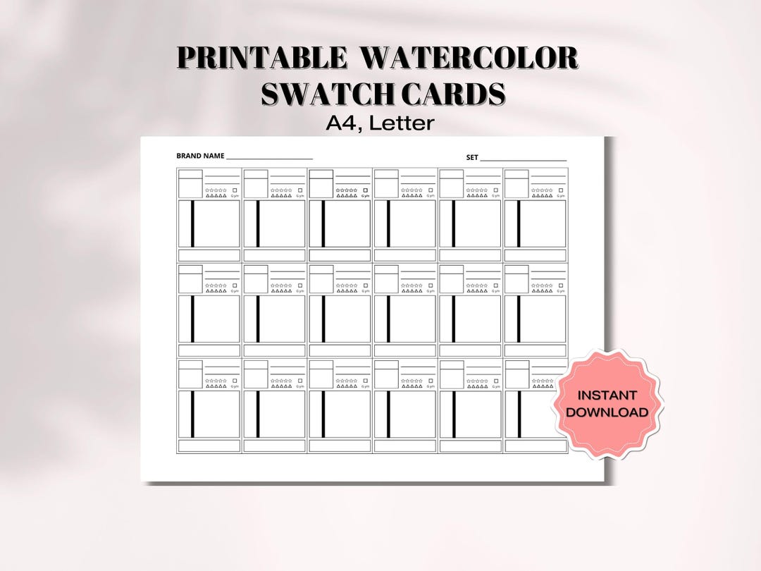 Paint Swatch Cards Template Printable, Mix Color, Watercolor Swatch ...