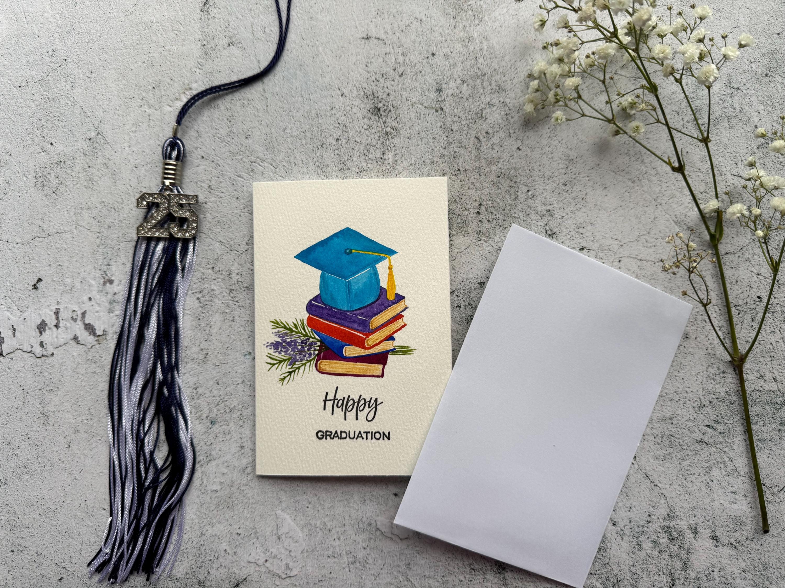 Graduation Cards Set 3 or 6 Original Hand-painted Watercolor, Cap Card ...