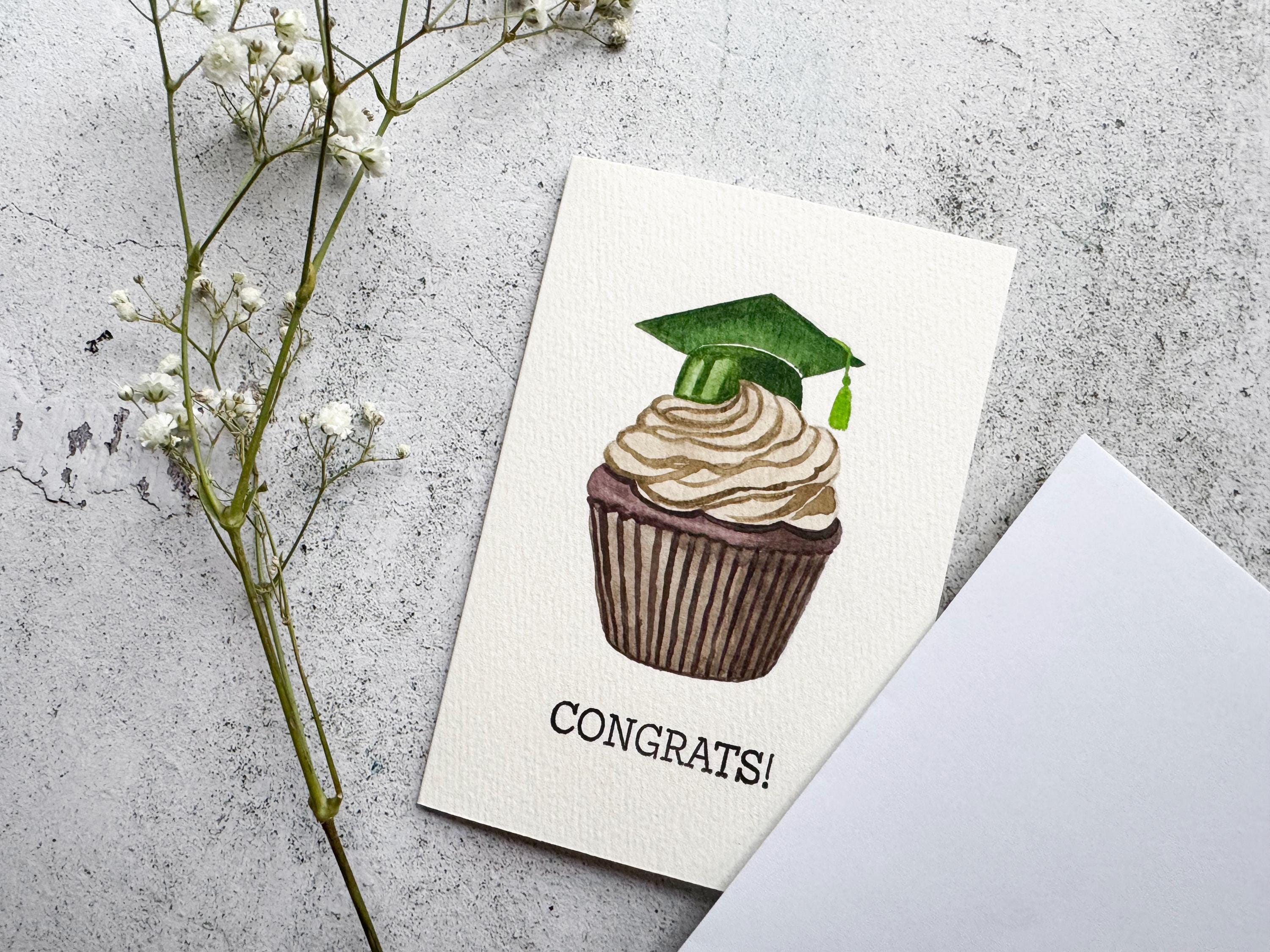 Graduation Cards Set 3 or 6 Original Hand-painted Watercolor, Cap Card ...