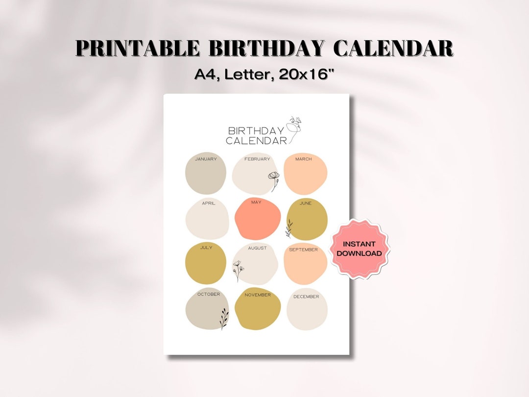 Birthday Planner Printable, Birthday Monthly Tracker Print, Birthday ...