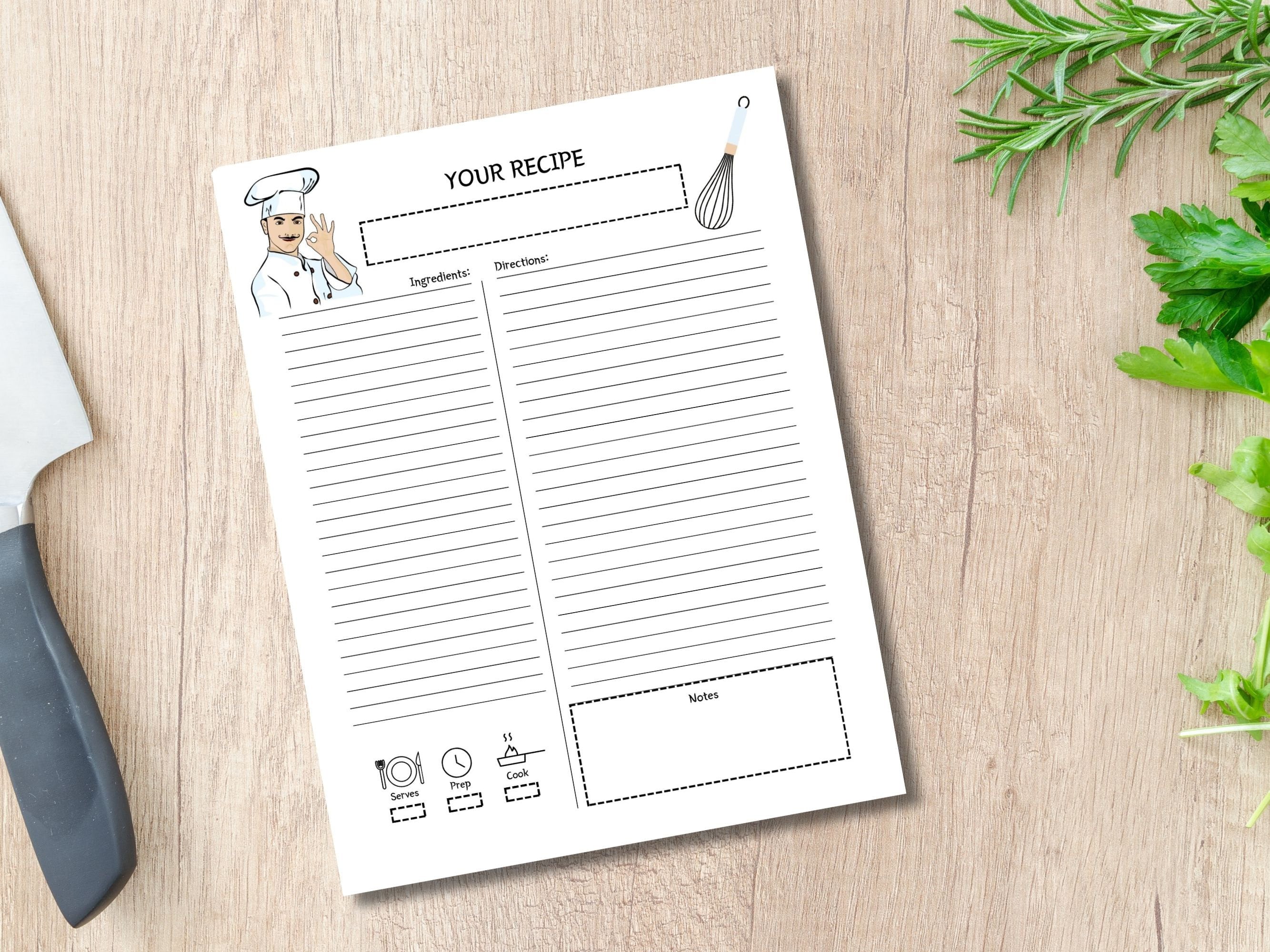 Fillable Recipe Template, Recipe Card, Printable Recipe Page, Recipe ...