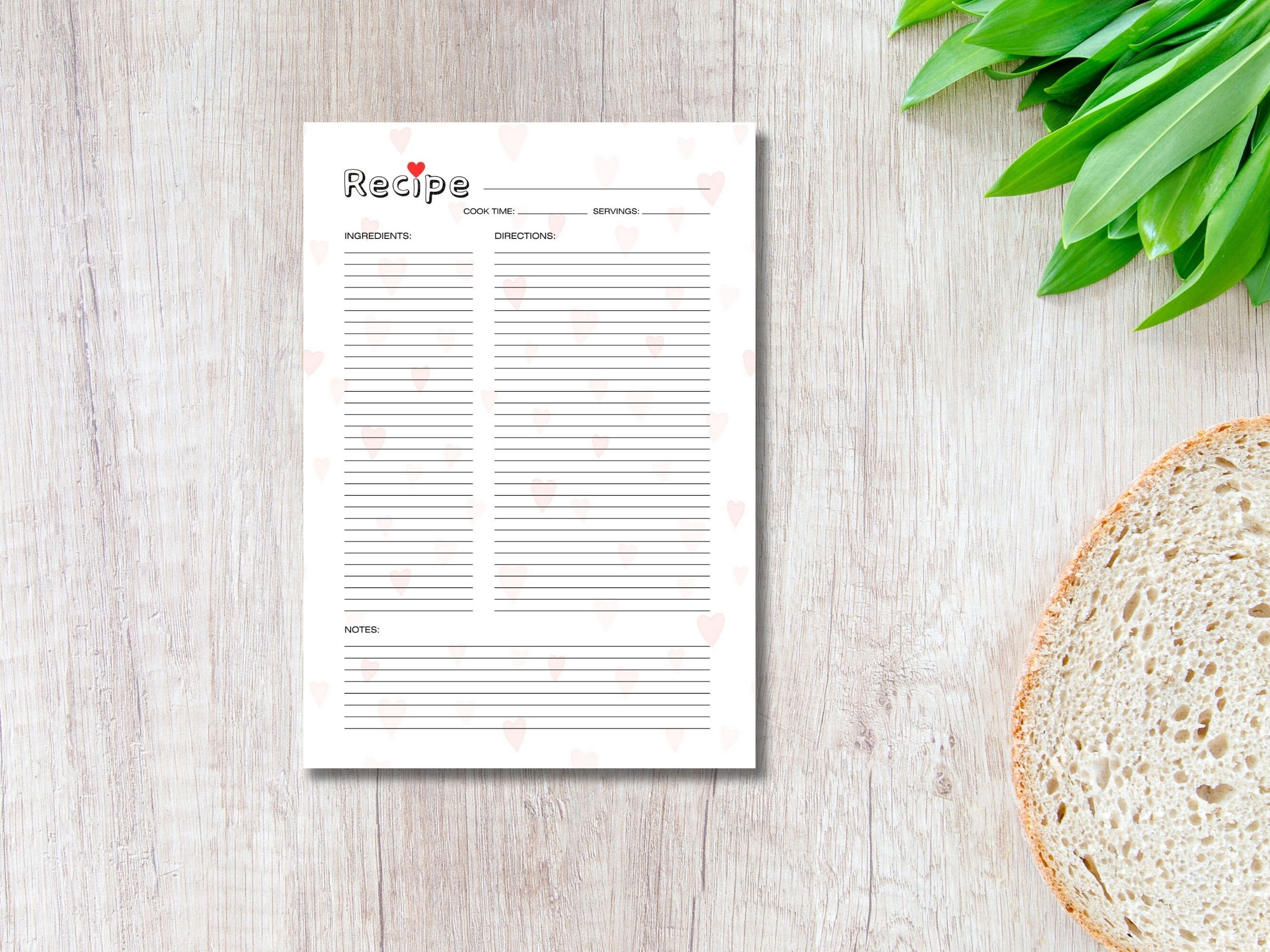 Printable Recipe Card, Recipe Sheet Cook With Love, Valentine Day ...