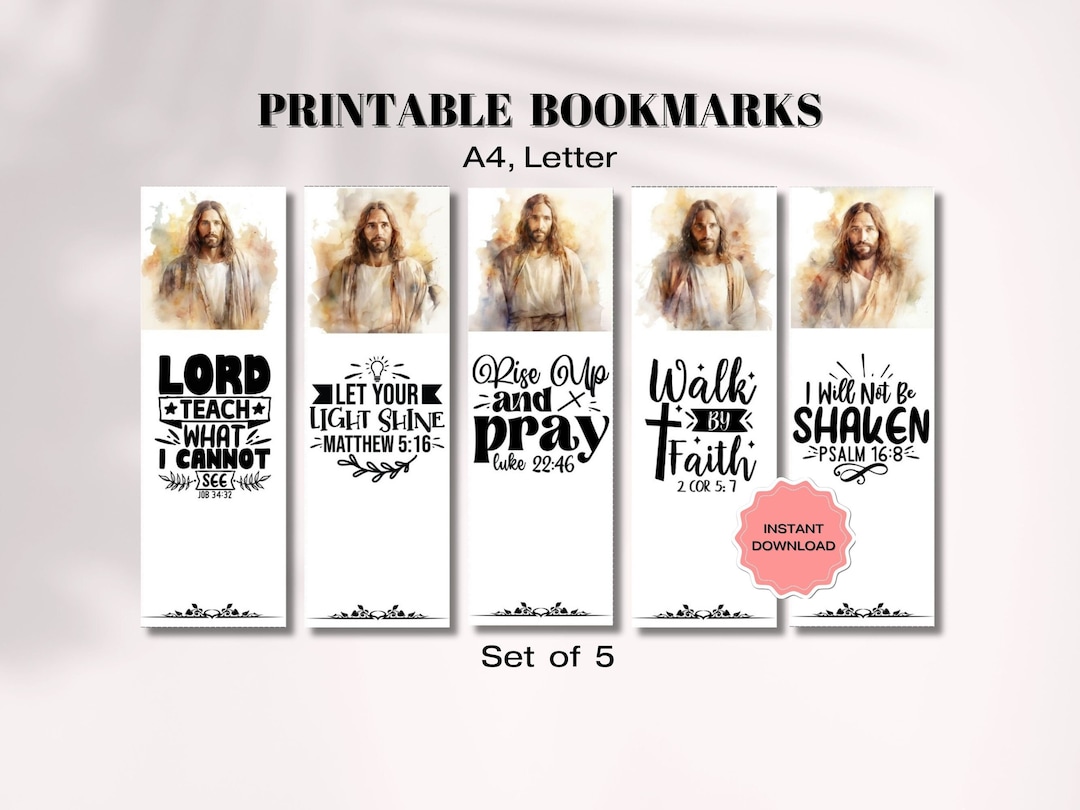 Jesus Christ Portrait Bookmarks, Printable Bible Verse Bookmark ...