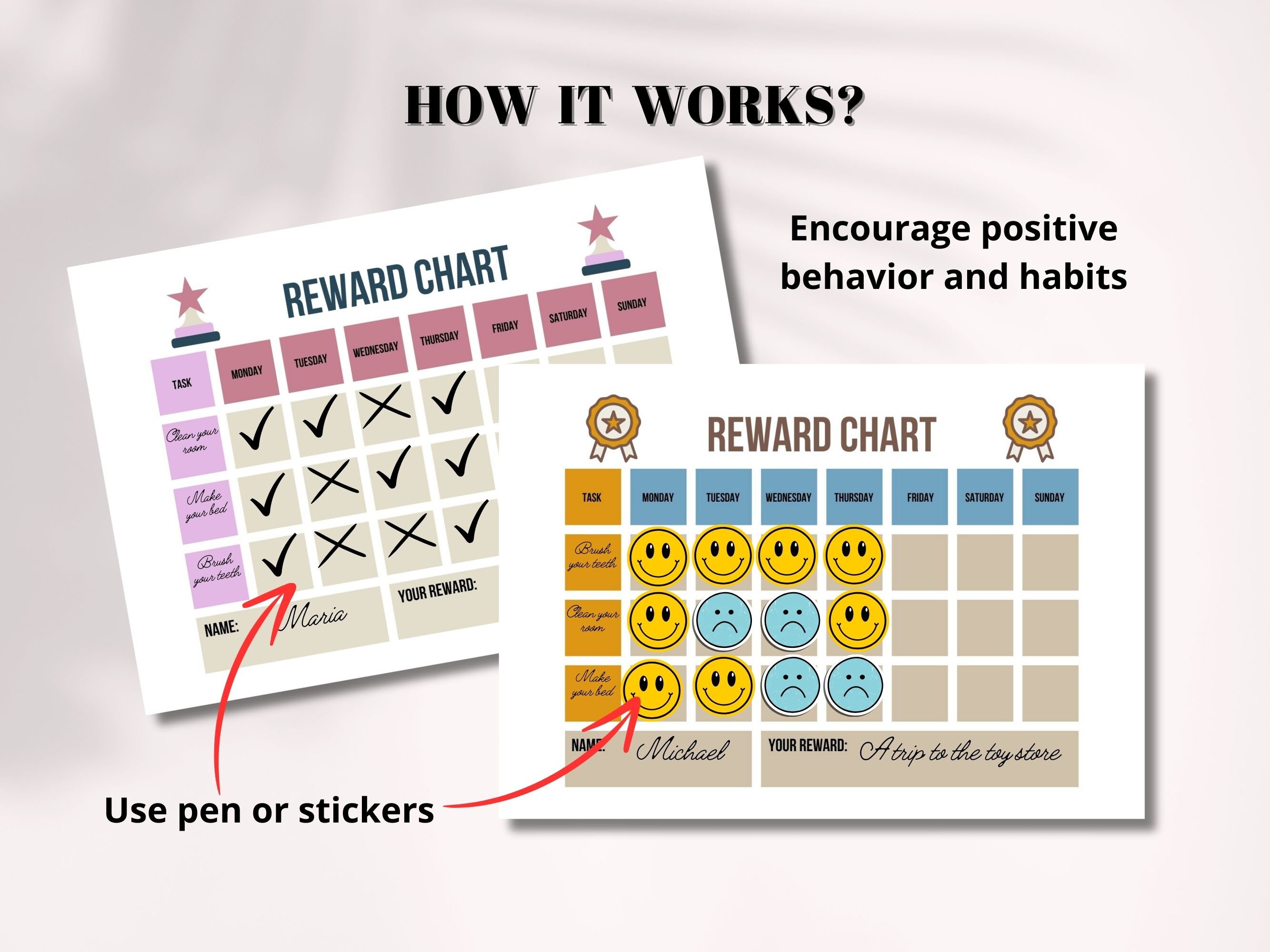 Sticker Chart, Printable Reward Chart for Boy and Girl 2 in 1, Kids ...