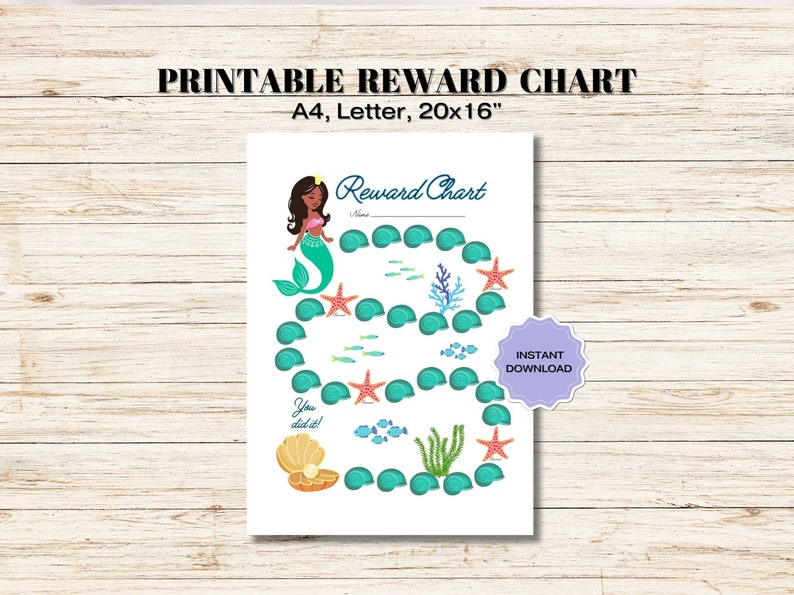 Girls Mermaid Reward Chart, Printable Mermaid Reward Chart, Toddler ...