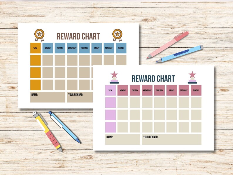 Sticker Chart, Printable Reward Chart for Boy and Girl 2 in 1, Kids ...
