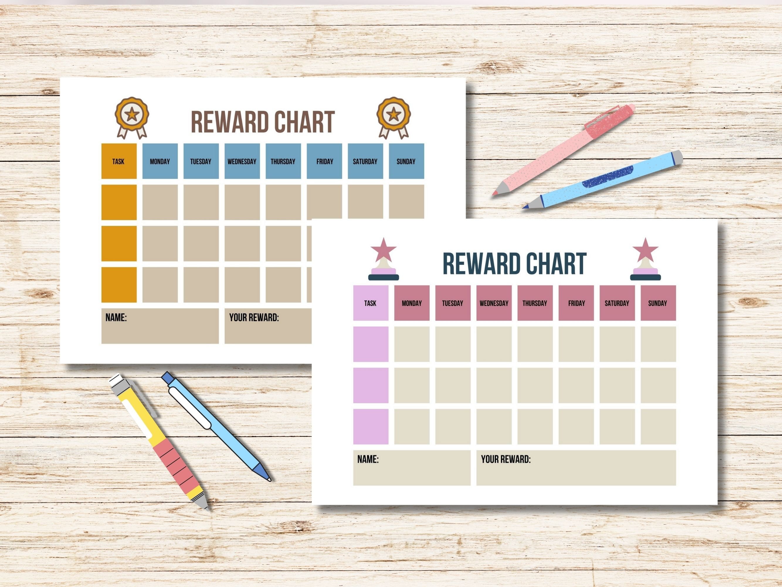 Sticker Chart, Printable Reward Chart for Boy and Girl 2 in 1, Kids ...