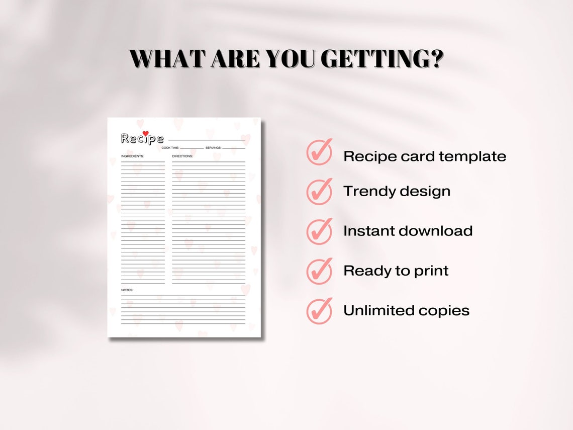 Printable Recipe Card, Recipe Sheet Cook With Love, Valentine Day ...