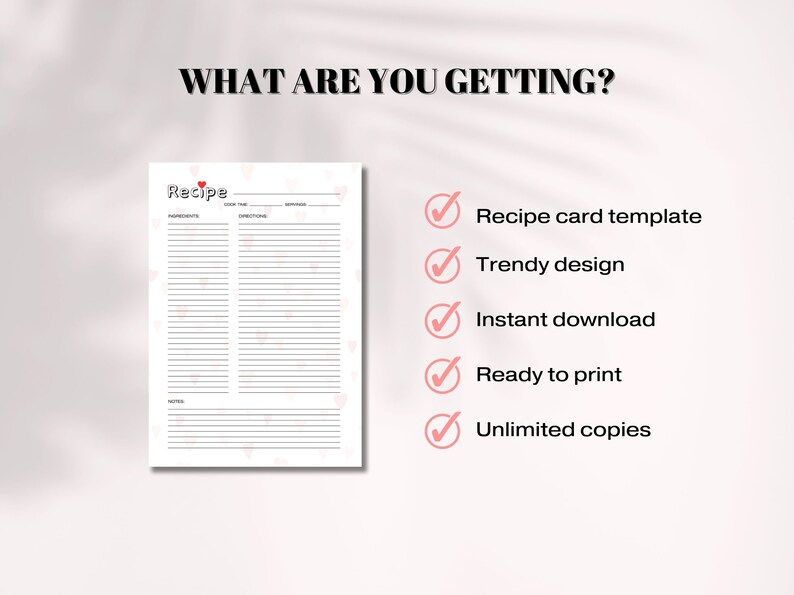 Printable Recipe Card, Recipe Sheet Cook With Love, Valentine Day ...