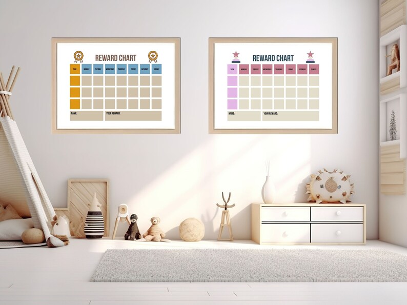 Sticker Chart, Printable Reward Chart for Boy and Girl 2 in 1, Kids ...
