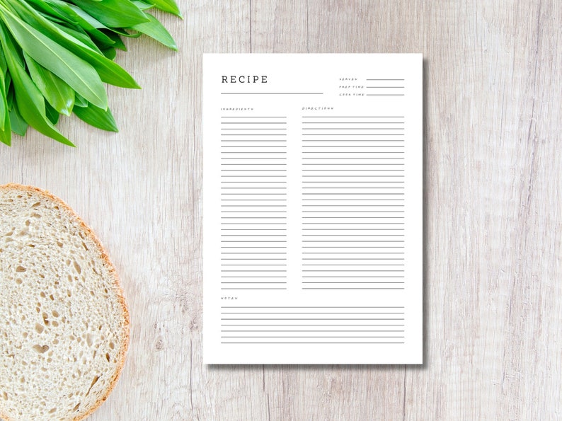 Minimalistic Recipe Sheet Printable, Recipe Page Template, Blank Recipe ...